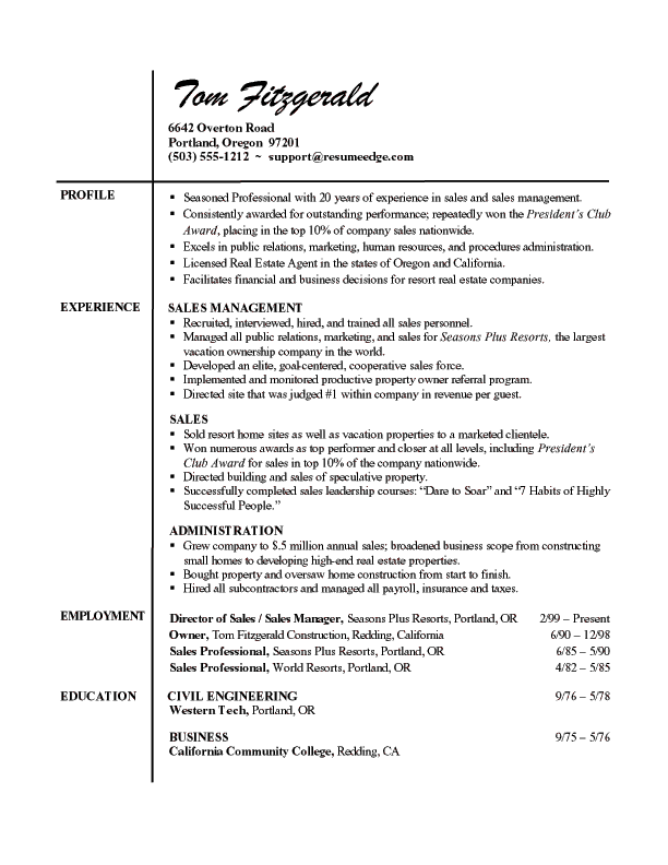 Example Resume Example Resume Profile Section